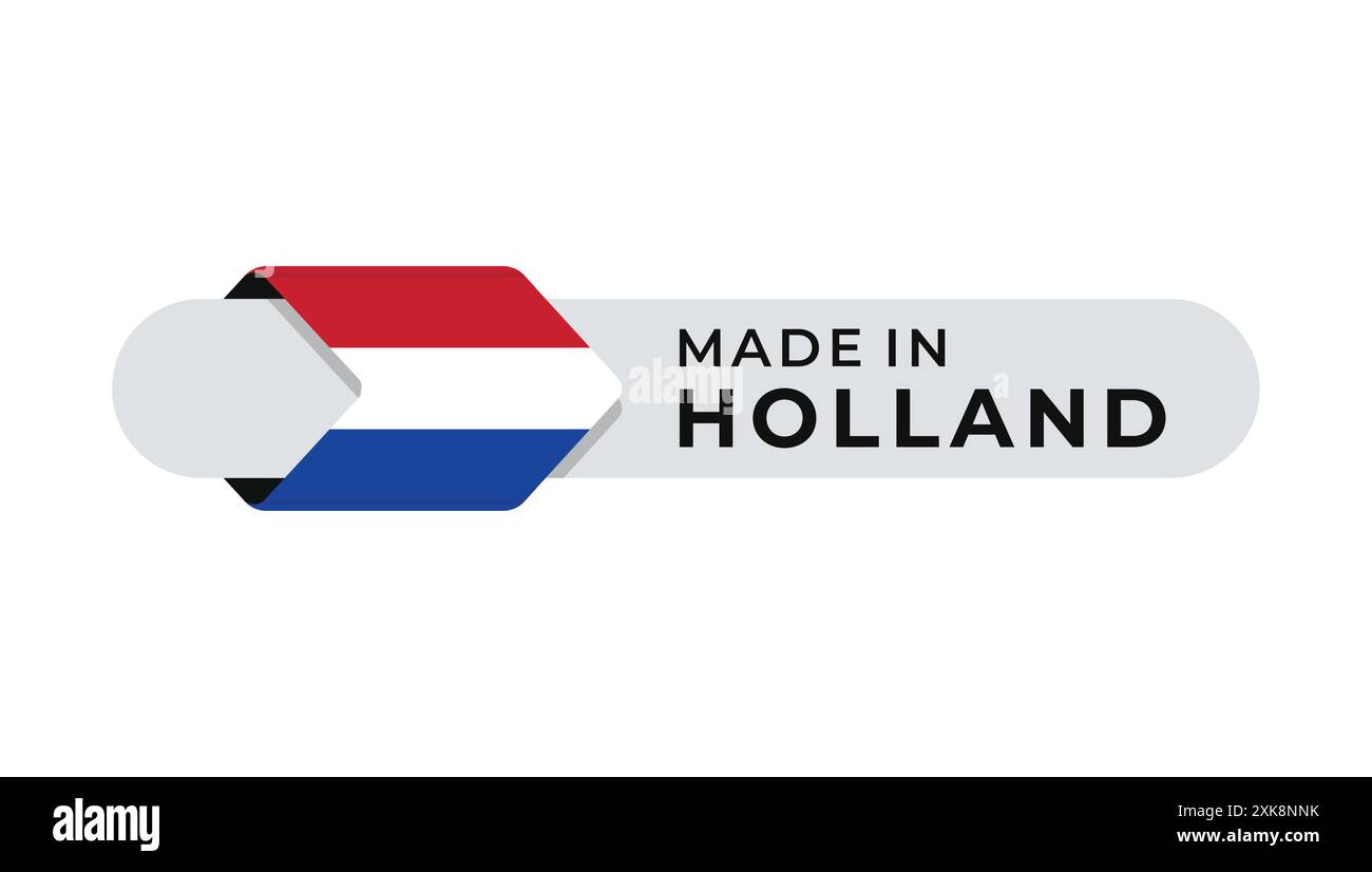 Made in Holland vector label with arrow flag icon and round frame. for ...