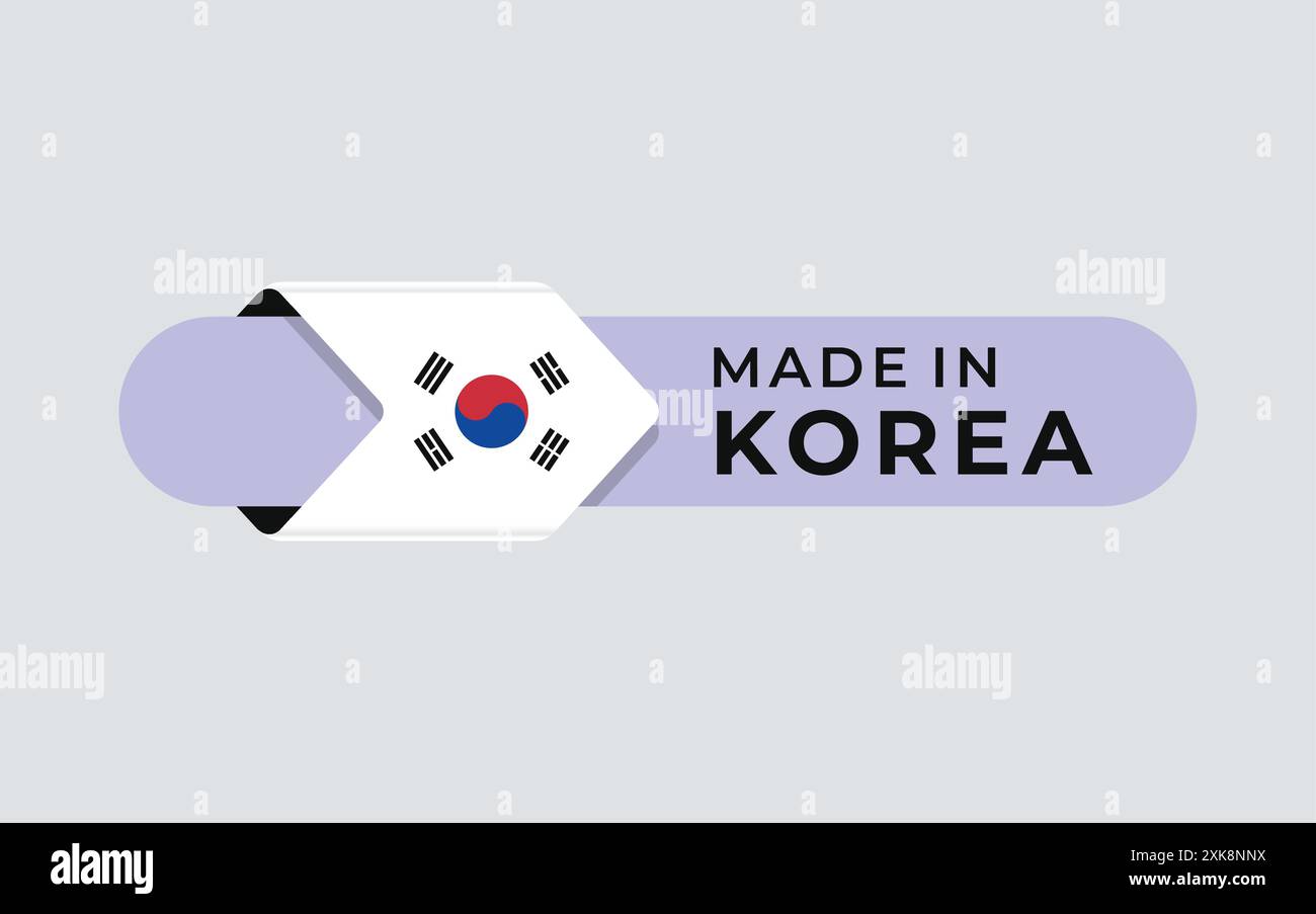 Made in Korea vector label with arrow flag icon and round frame. for ...