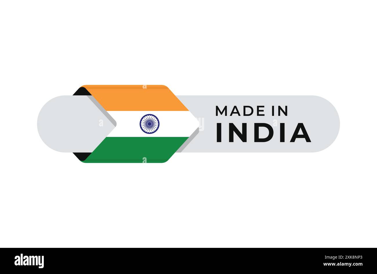 Made in India vector label with arrow flag icon and round frame. for ...