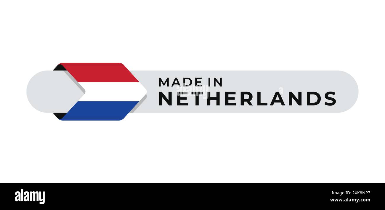 Made in Netherland vector label with arrow flag icon and round frame ...
