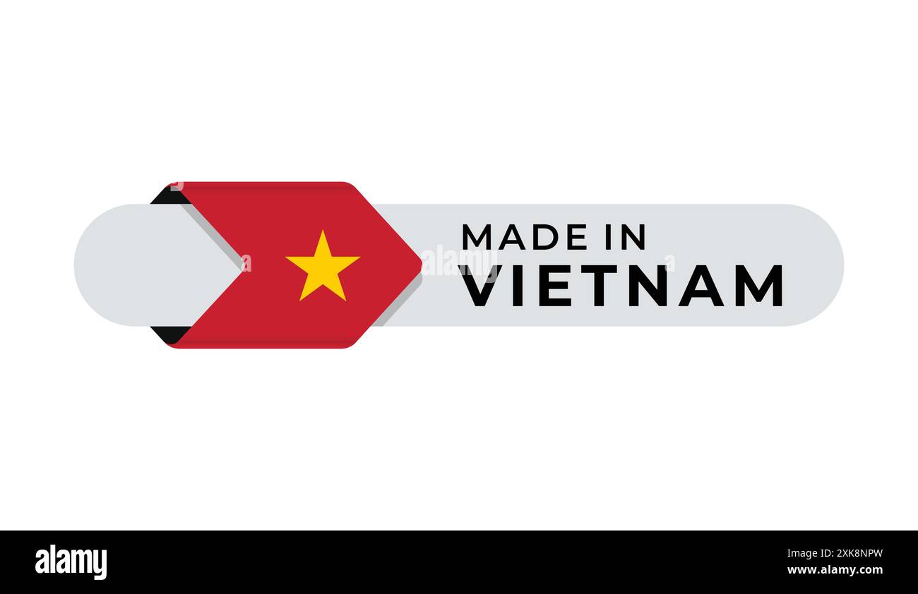 Made in Vietnam vector label with arrow flag icon and round frame. for ...