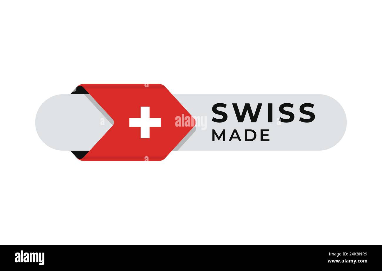 Made in Swiss vector label with arrow flag icon and round frame. for ...