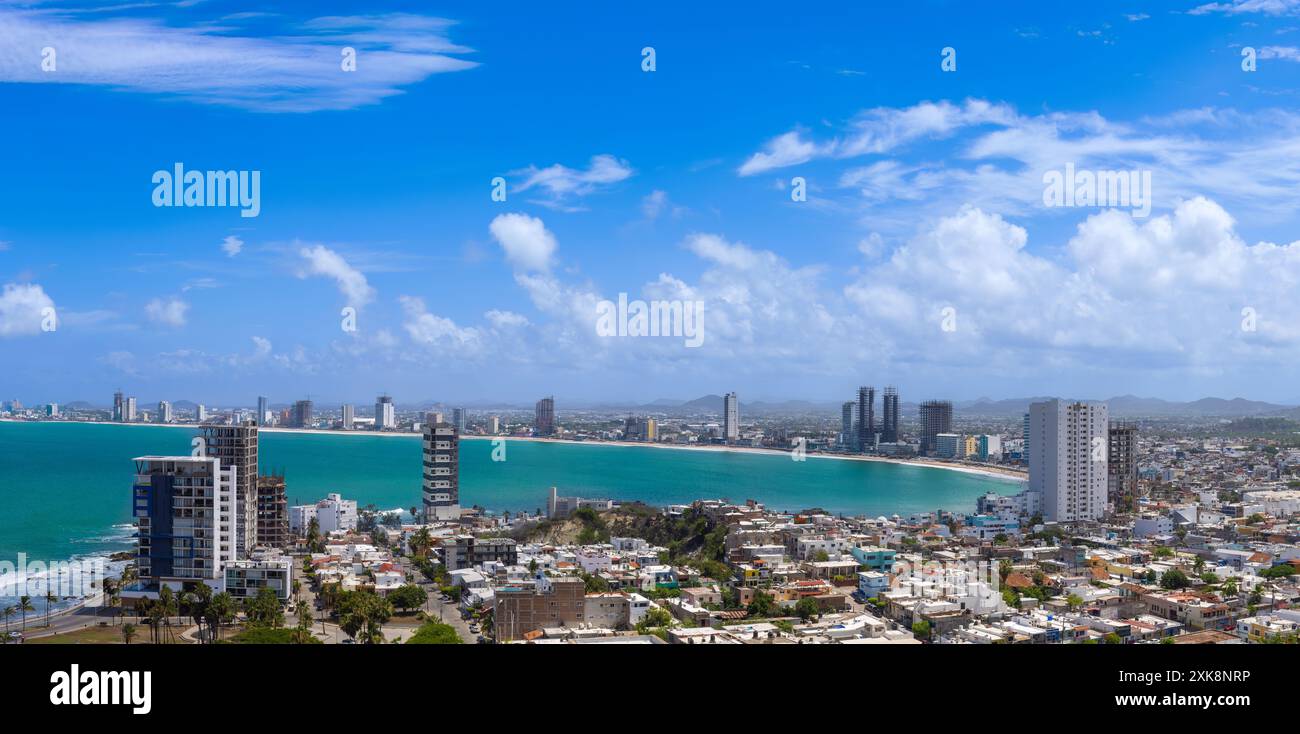 Mexico. Scenic skyline and panoramic view of Mazatlan Malecon. Ocean ...