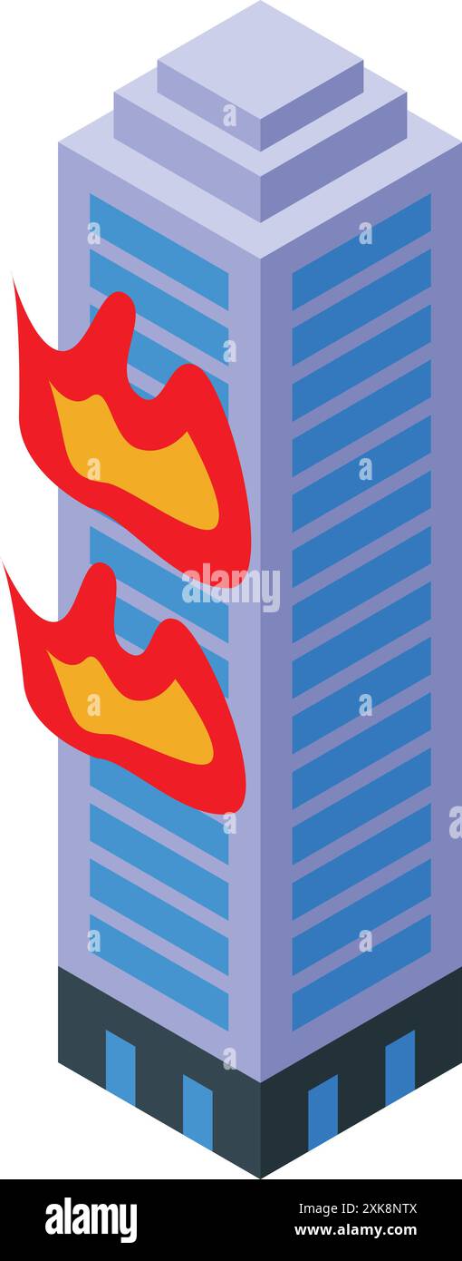 Modern skyscraper is burning in flames, representing a potential fire ...