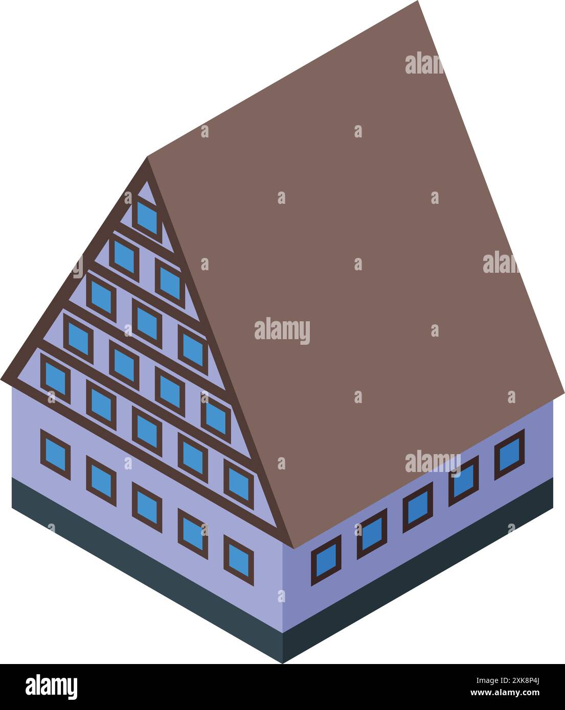 Isometric building of typical german architecture with purple walls and ...