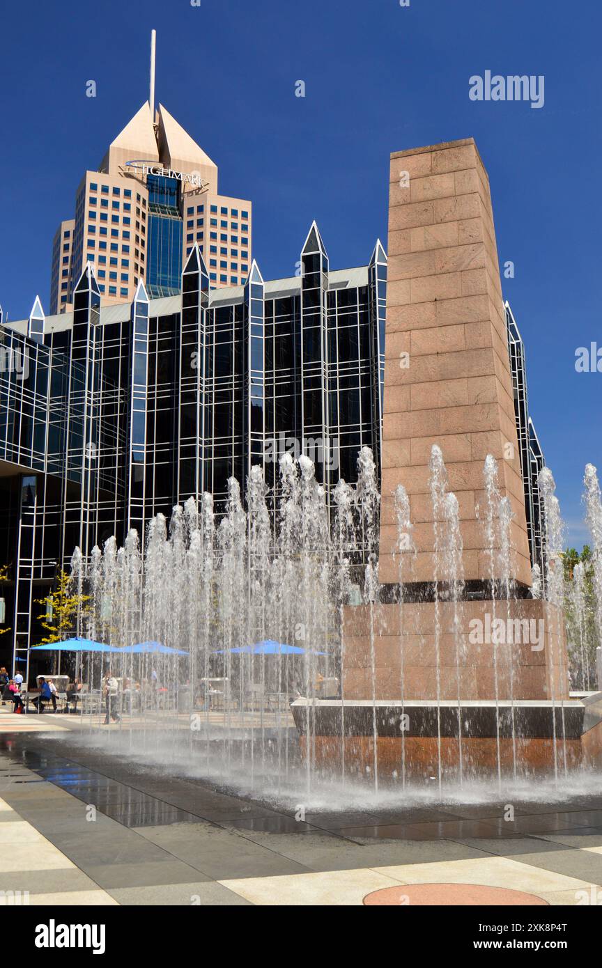 Water gushes at a public fountain in PPG Place, an oasis in downtown ...