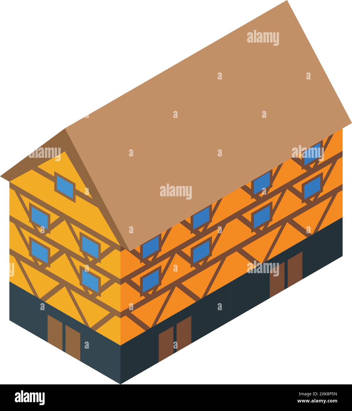 Isometric view of a traditional half timbered european house, featuring ...
