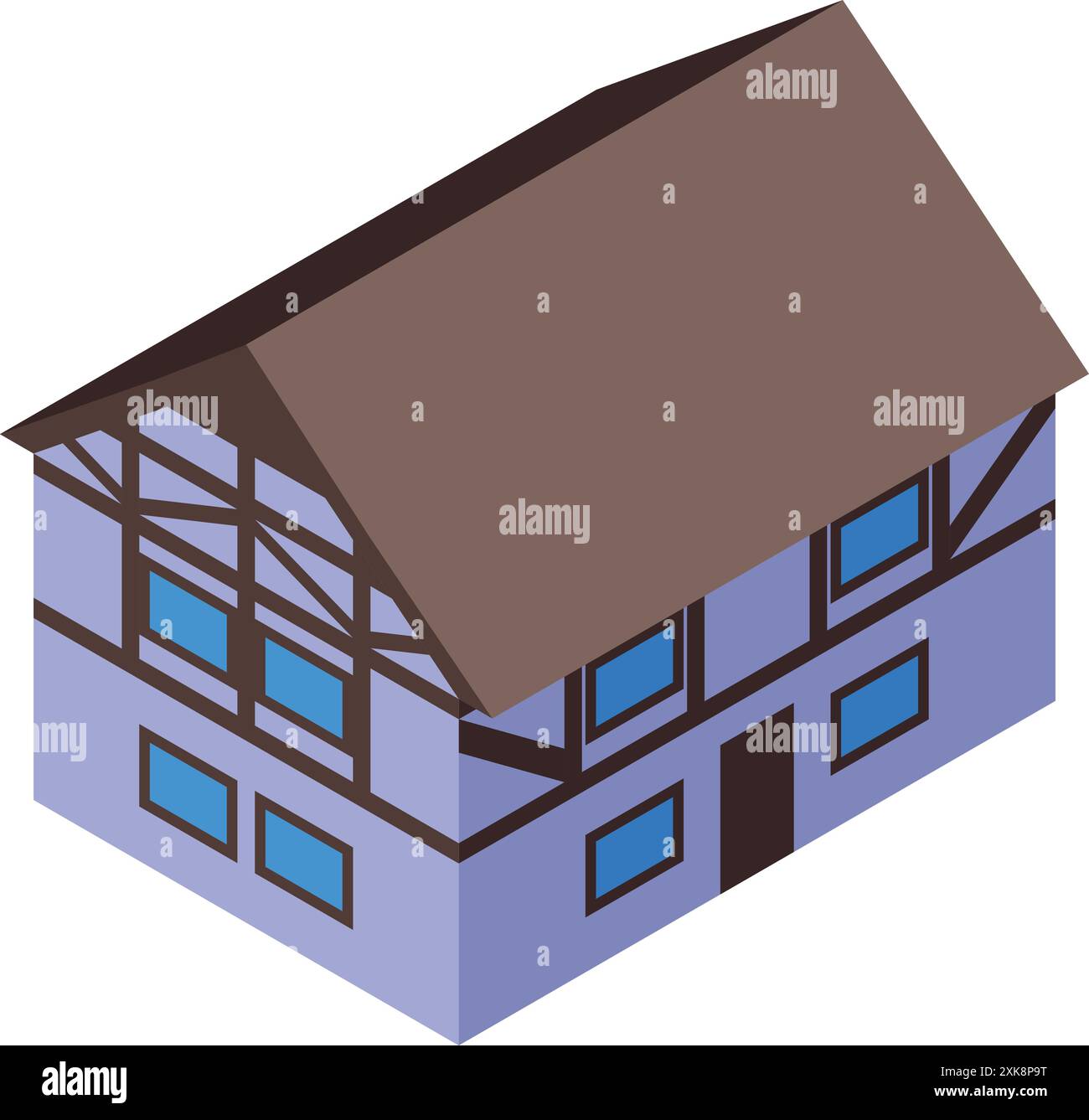 Isometric icon of a traditional half timbered house, showcasing ...