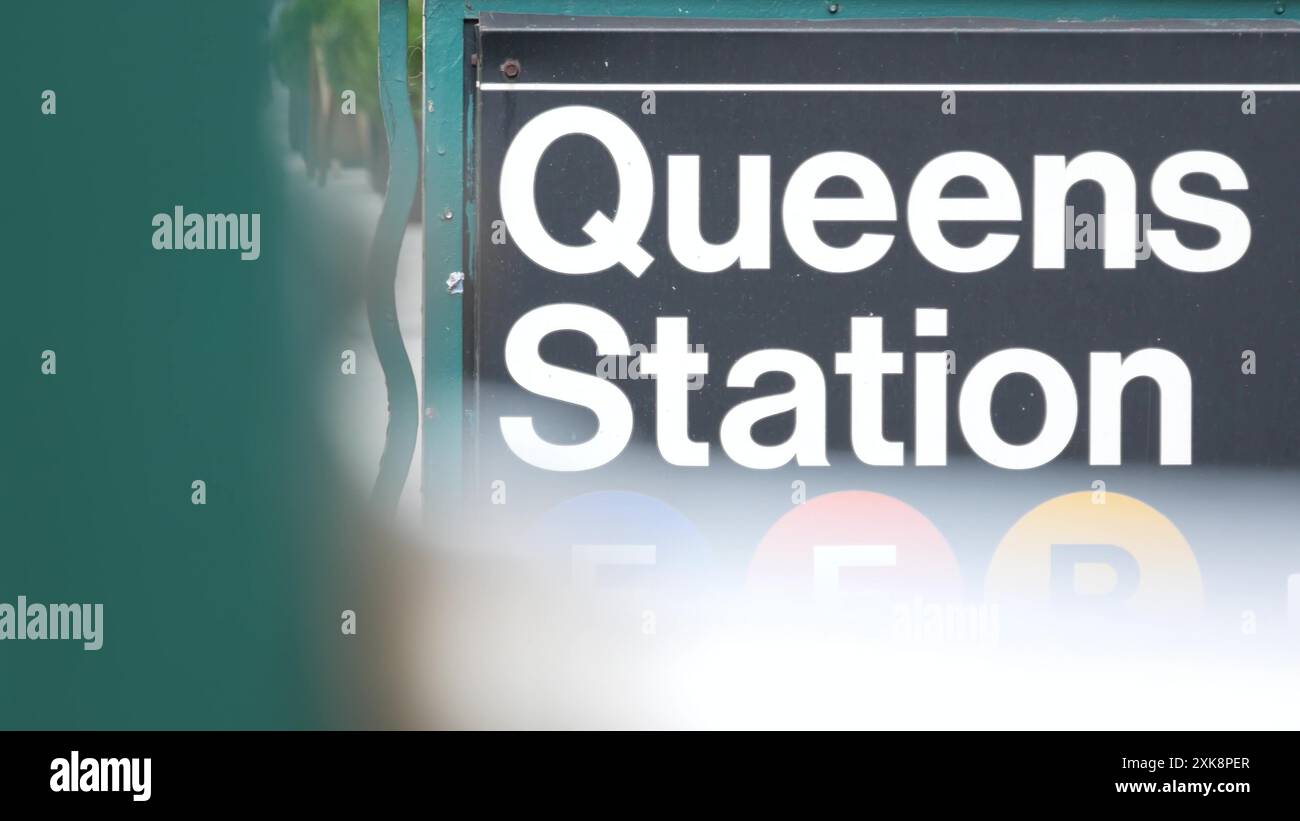 New York subway sign, Queens underground metro station. Metropolitan ...
