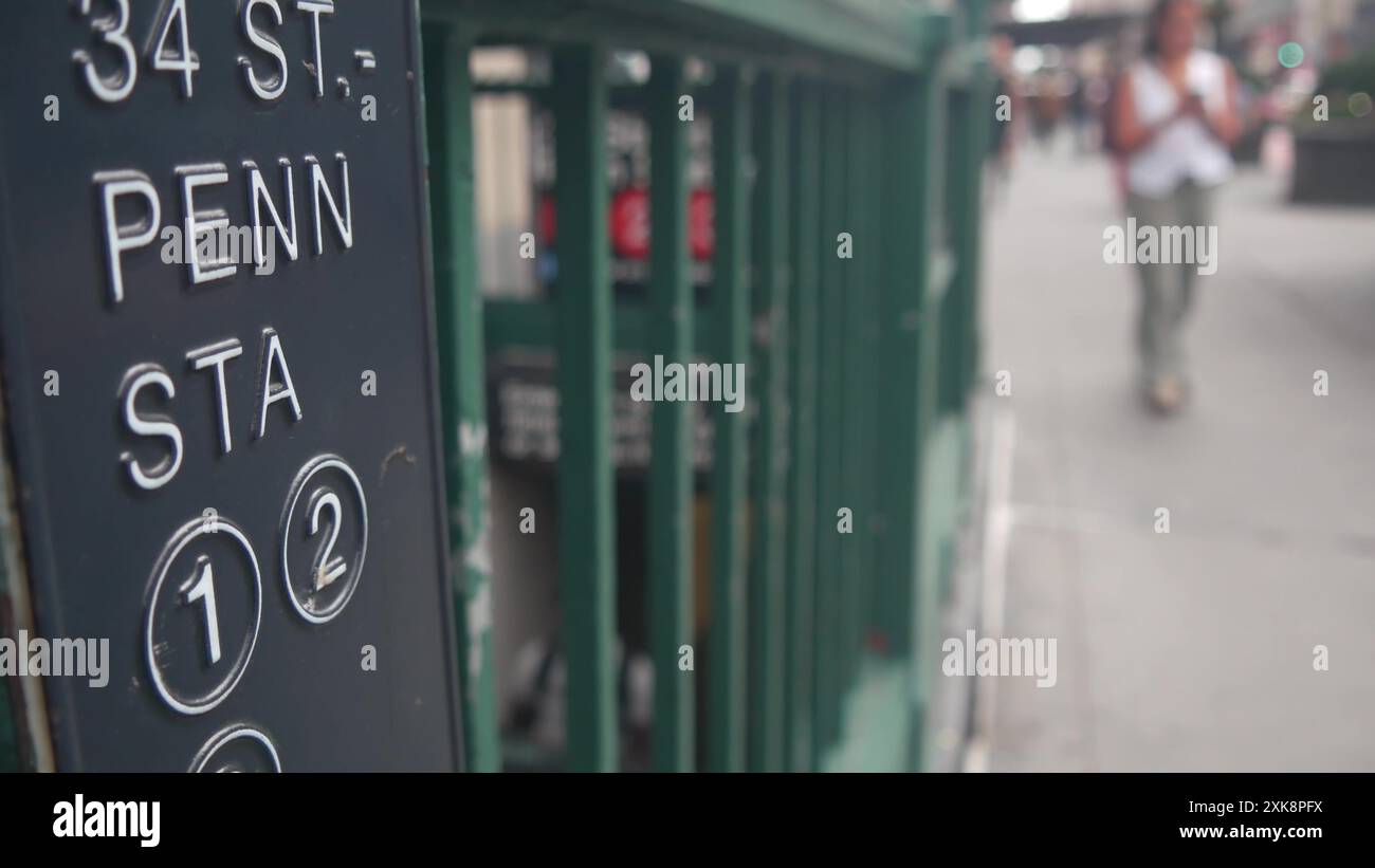 New York City subway sign, underground metro station. Metropolitan ...