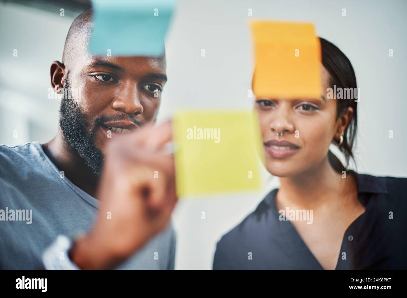 Thinking business people, glass wall or planning strategy for creative ...