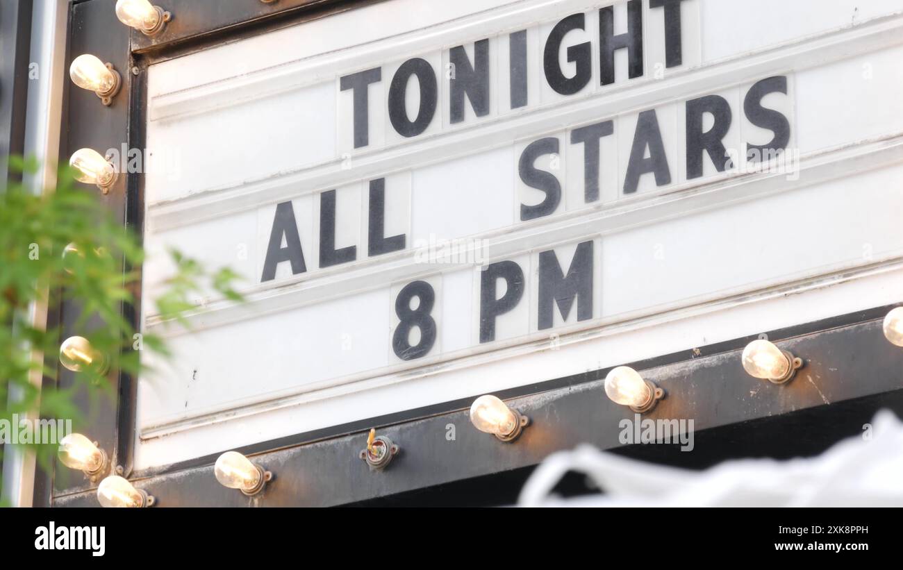 Retro marquee sign and light bulbs. Movie theater or cinema theatre ...