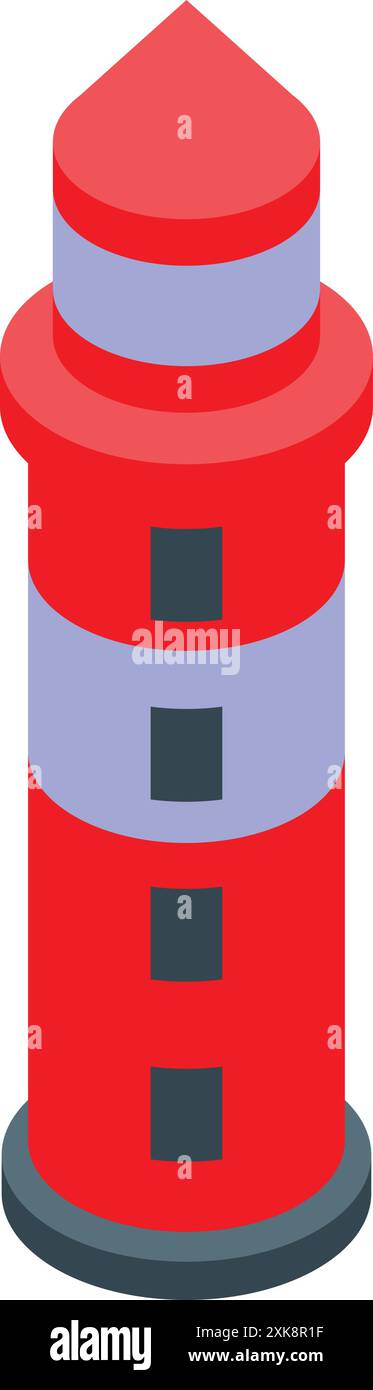 Red lighthouse guiding ships at night, isometric icon Stock Vector ...