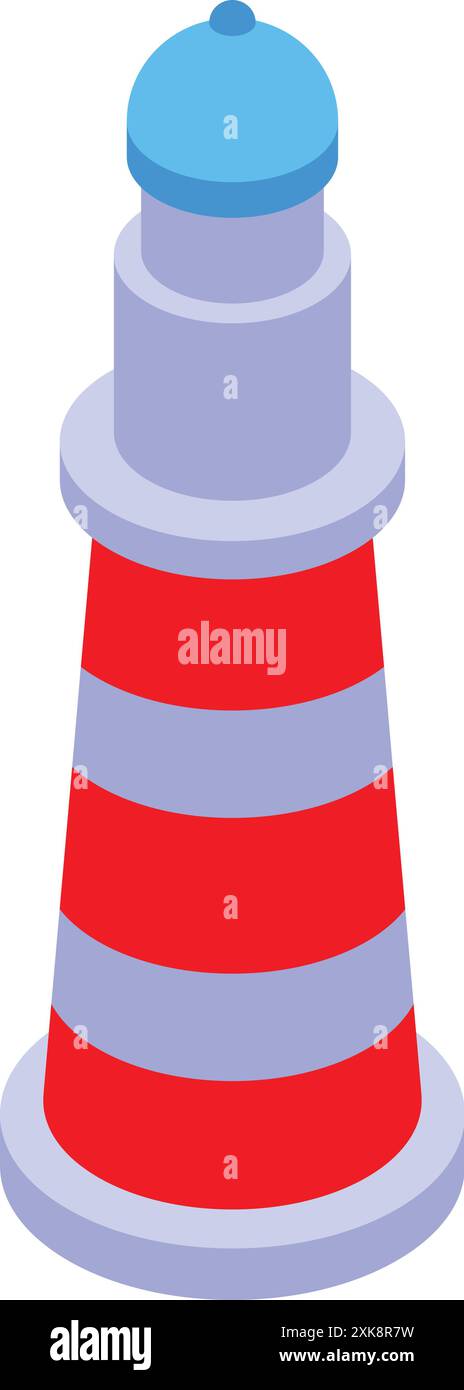 Isometric red and white lighthouse on shore guiding ships at sea Stock ...