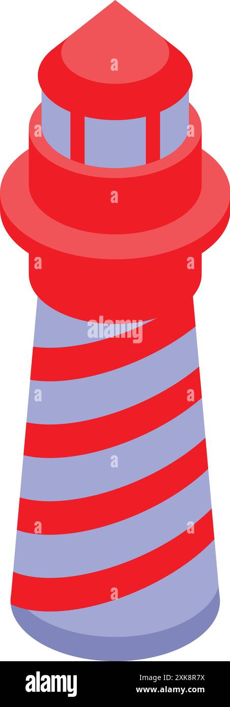 Red and white lighthouse guiding ships at sea isometric illustration ...