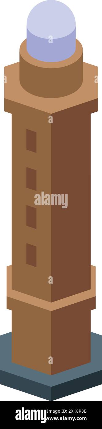 Isometric tall brown lighthouse standing on hexagonal base, isolated on ...