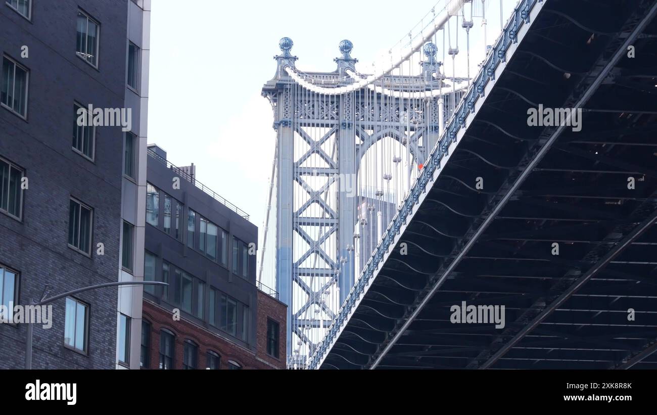 New York City Manhattan Bridge in Dumbo, Brooklyn. Archway on Water ...