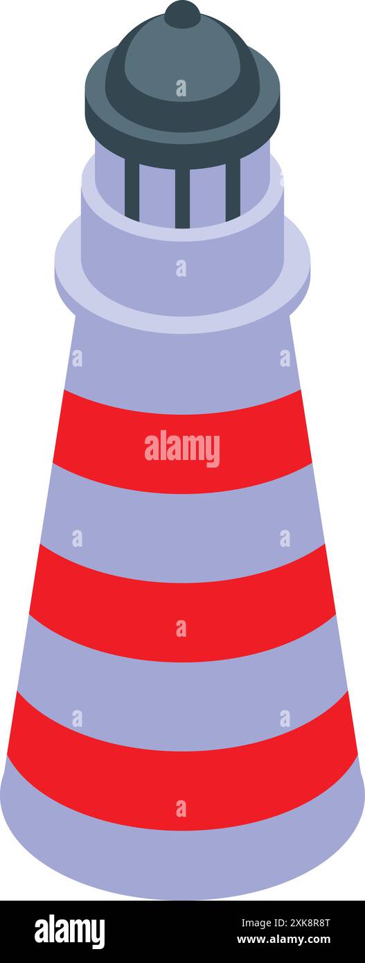 Red and white lighthouse emitting light and guiding ships sailing on ...