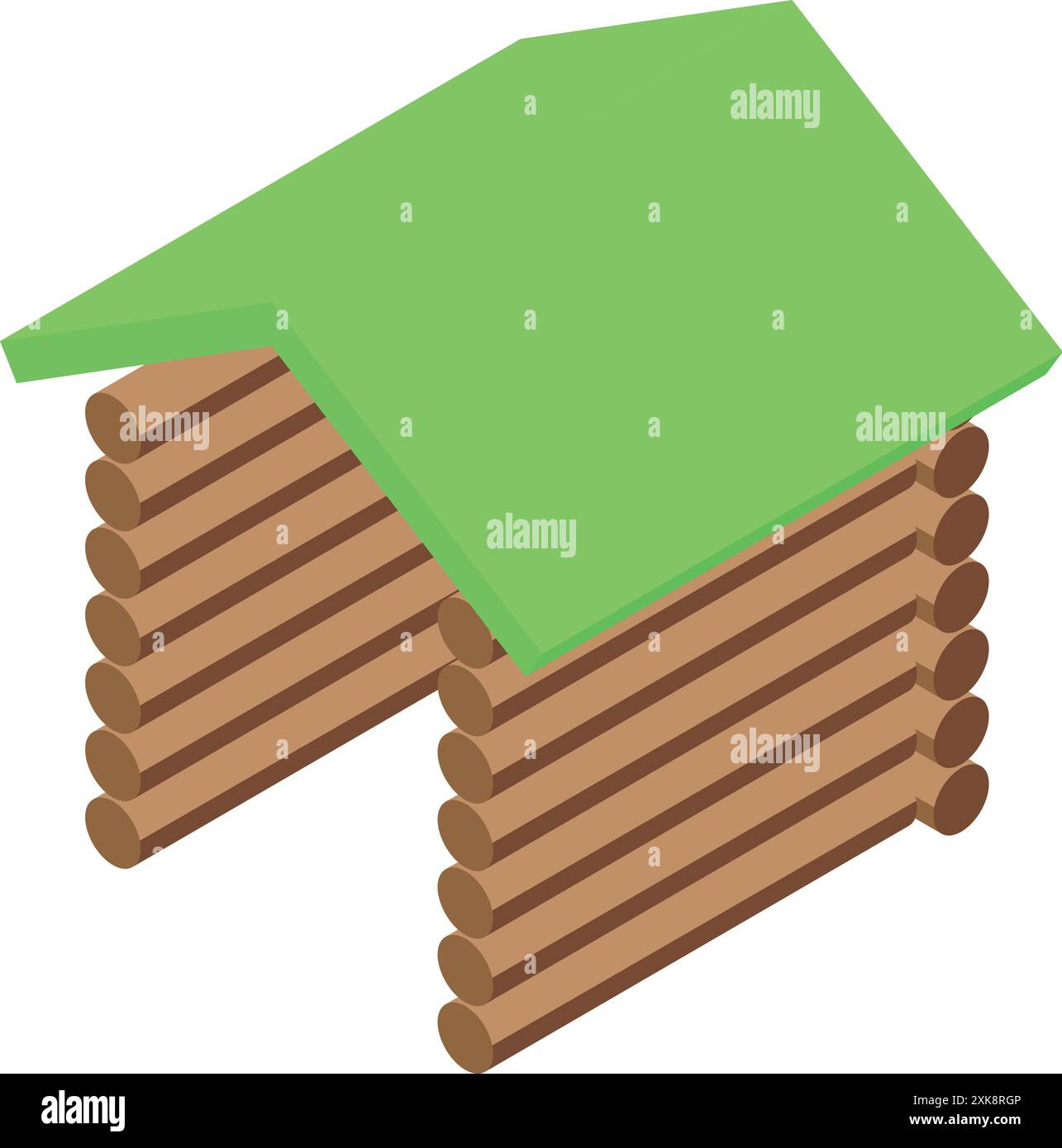 Simple log cabin with green roof, illustrating a cozy and rustic ...