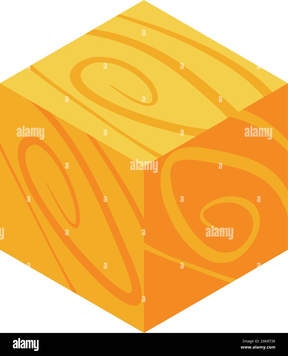 Wooden cube showing natural wood grain pattern, isometric icon ...