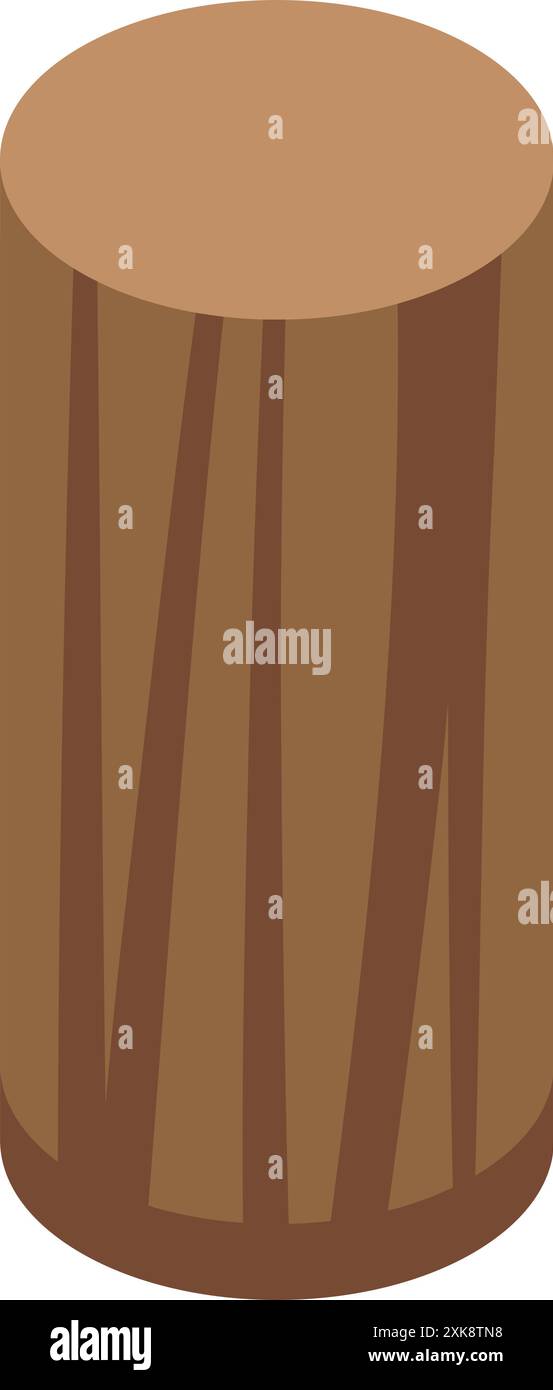 Round wooden log is standing upright, its surface showing the natural ...