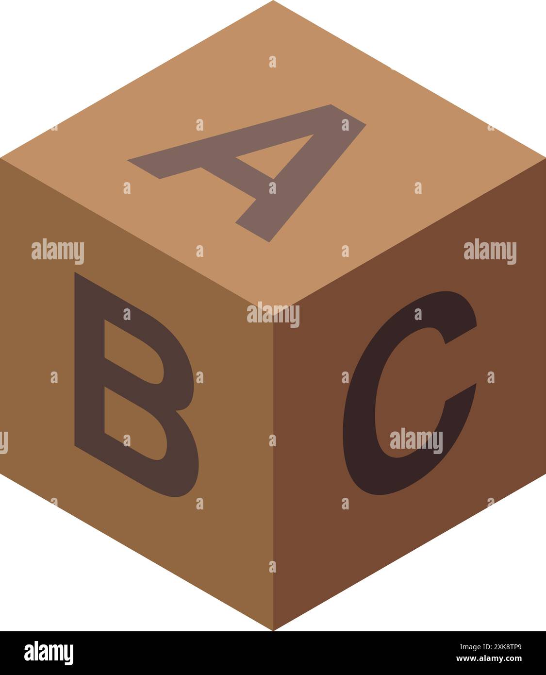 Wooden alphabet block displaying the letters a, b, and c, is isolated on a white background with ...