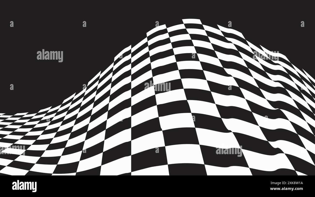 Abstract waved chess background. Warped texture with black and white ...