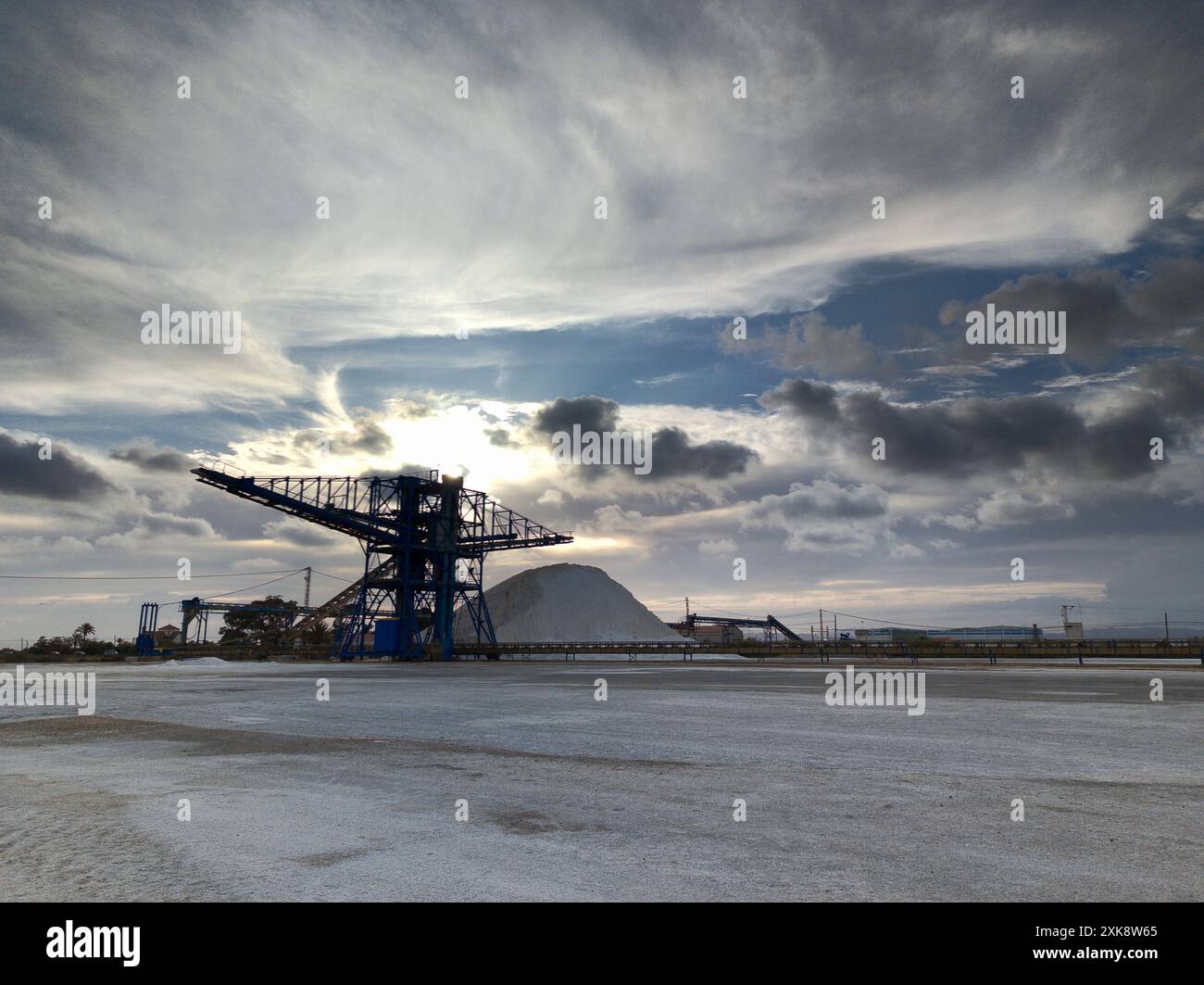Salt factory in Santa Pola, Alicante province in Spain. Horizontal shot ...