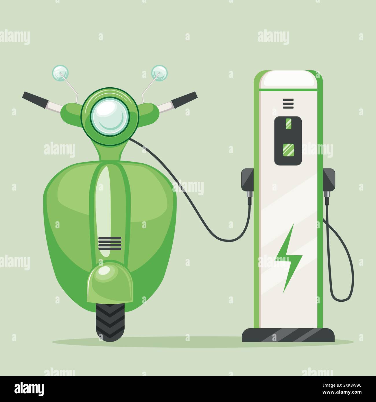 Ecological city transport illustration. Electric scooter of green color ...