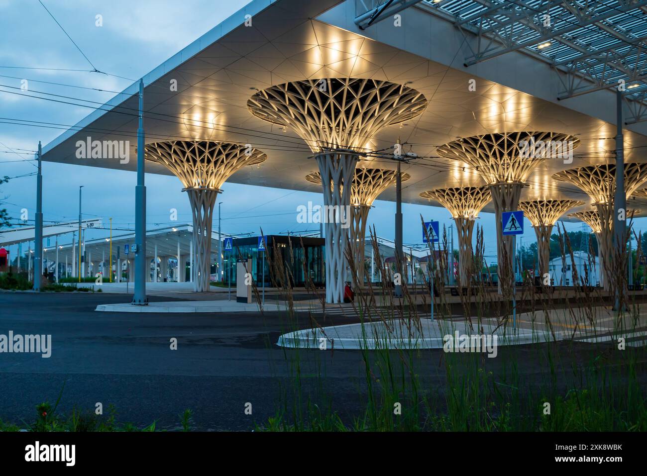 Lublin, Poland 17 June 2024 New metropolitan bus station at sunrise ...
