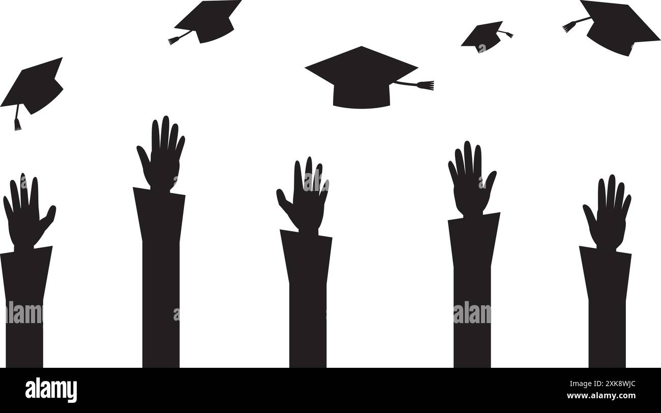 Graduation, getting education and learning concept. Silhouettes of ...