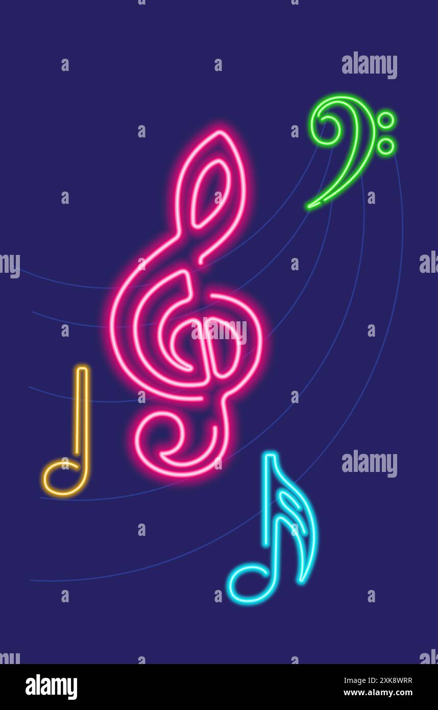 Music note neon light sign hi-res stock photography and images - Alamy