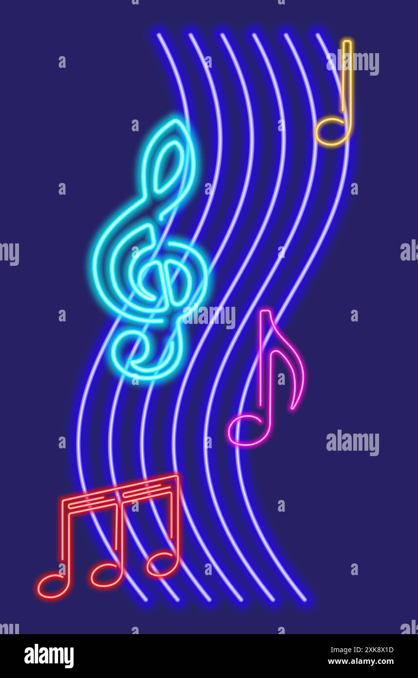 Neon glowing icon of colorful musical notes. Vector illustration of ...
