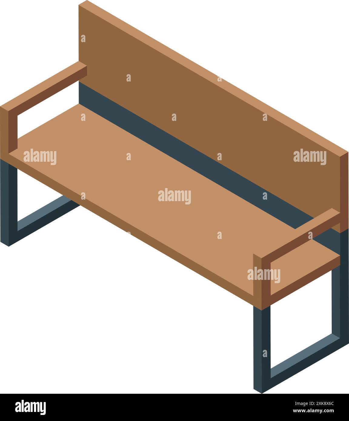 Isometric wooden bench with metal legs on a white background Stock ...