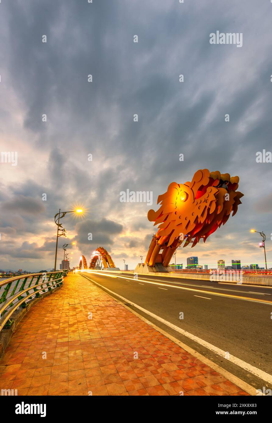 Danang Dragon bridge through Han river in Da Nang city in Vietnam ...