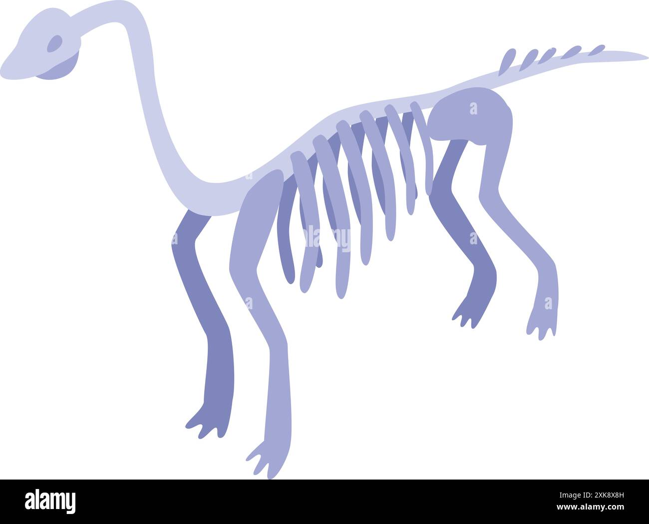 Purple brachiosaurus skeleton standing on two legs from side view ...