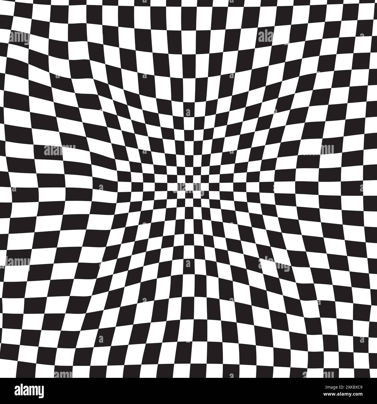 Checkered background with distortion effect. Abstract black and white ...