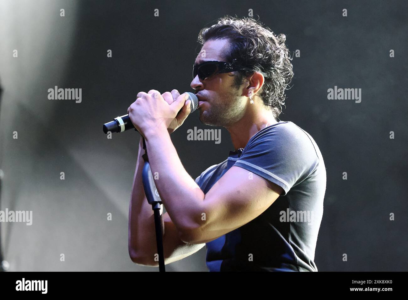 Italian-aegyptian singer Mahmood performing on stage during his summer ...