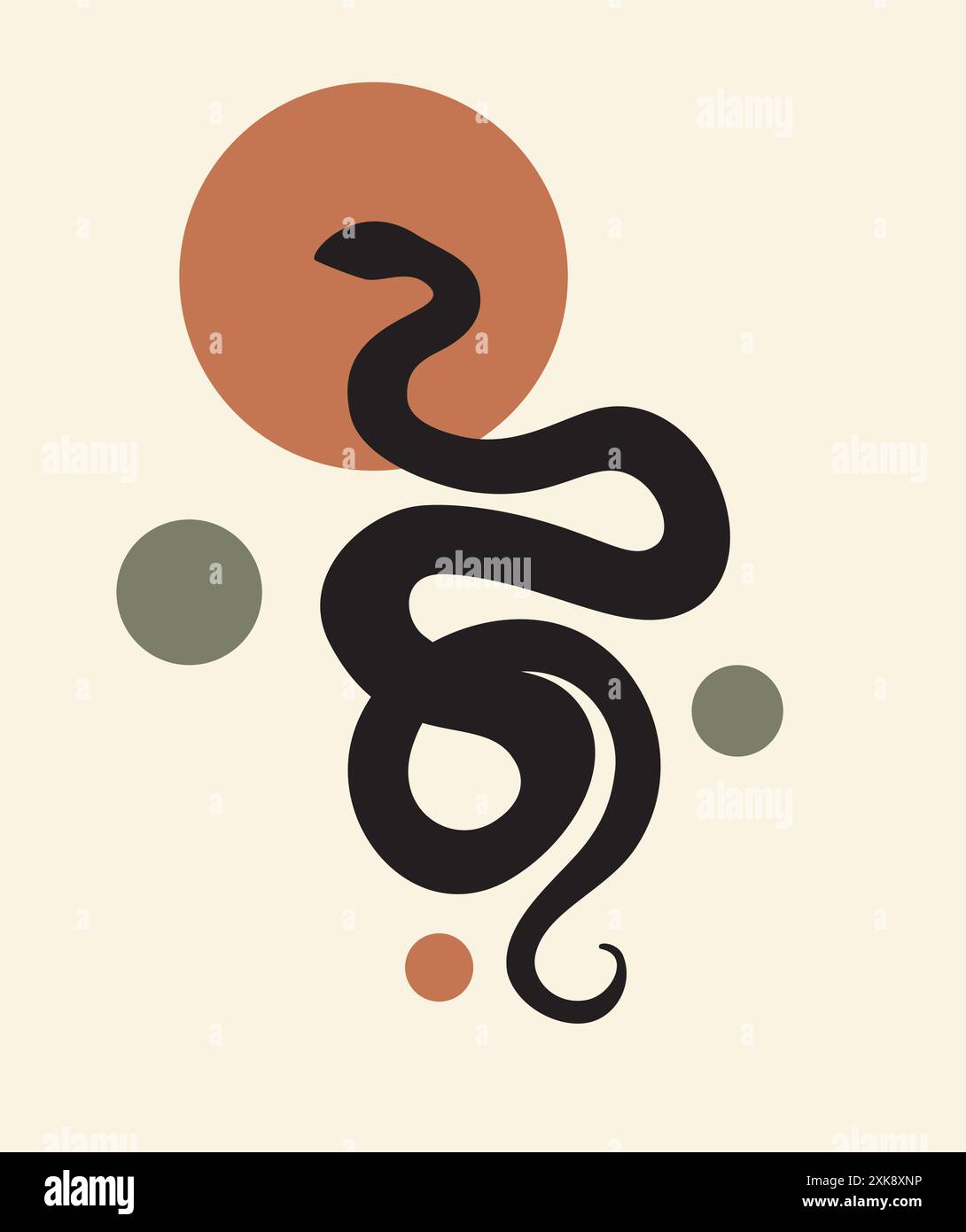 Stylized black silhouette of the snake and circles. Abstract vector ...