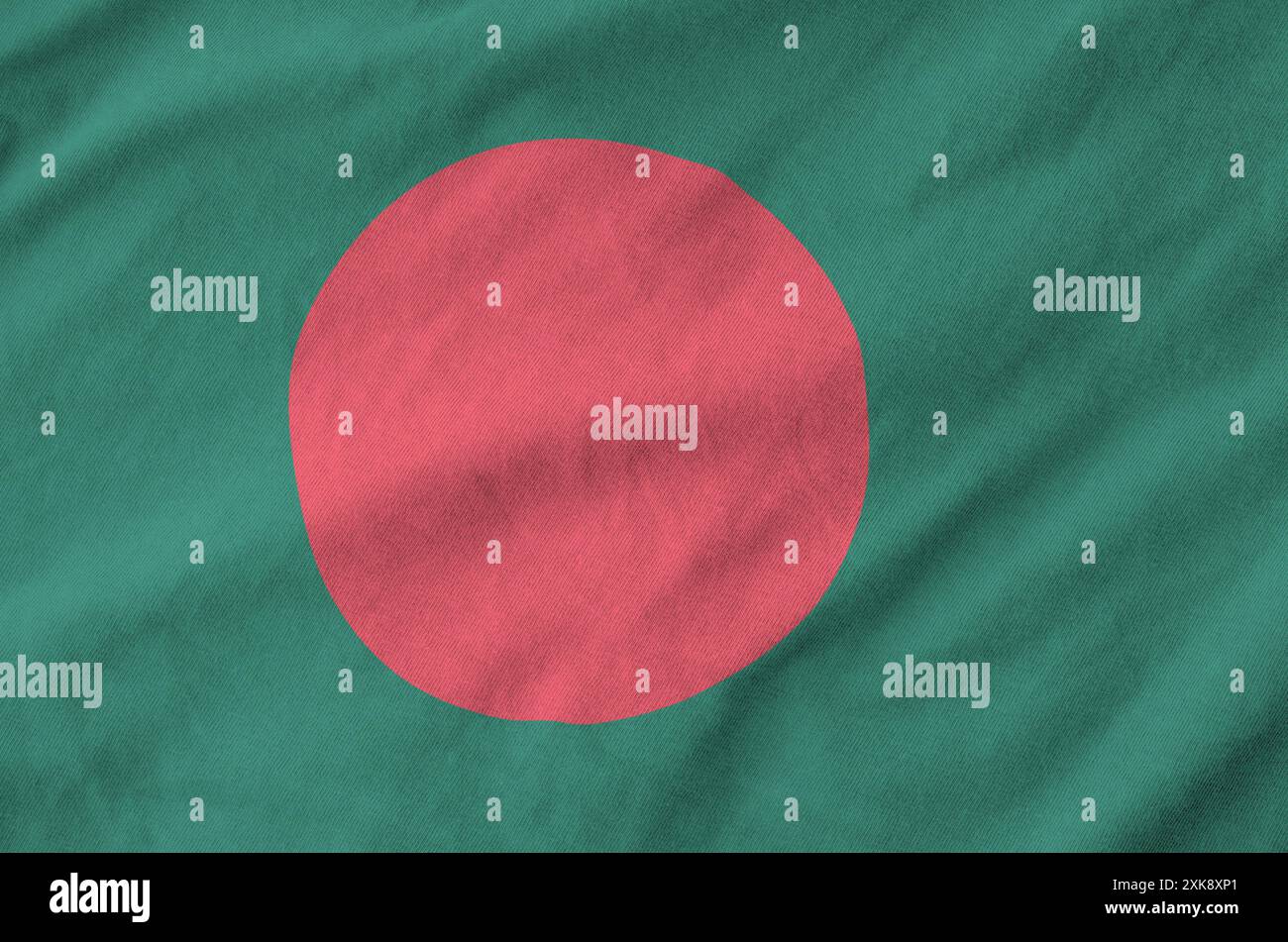 Bangladesh flag depicted on folded wavy fabric of old cloth close up ...
