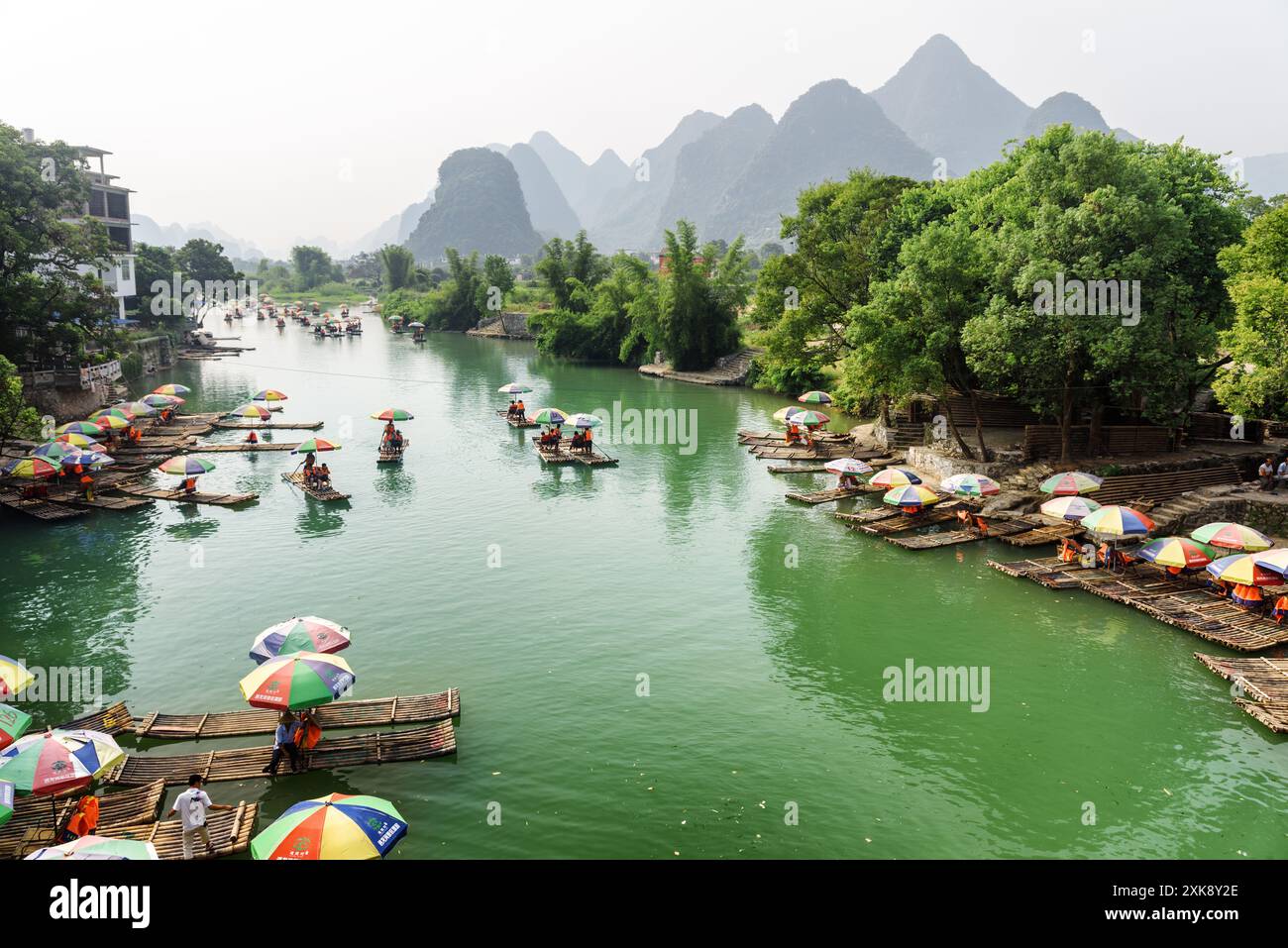 Small tourist bamboo rafts on the Yulong River, Guilin, China Stock ...