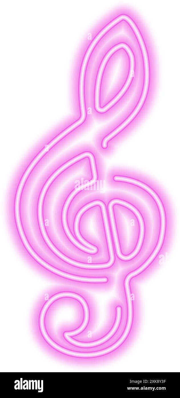 Neon glowing icon of pink musical note treble clef. Vector illustration ...