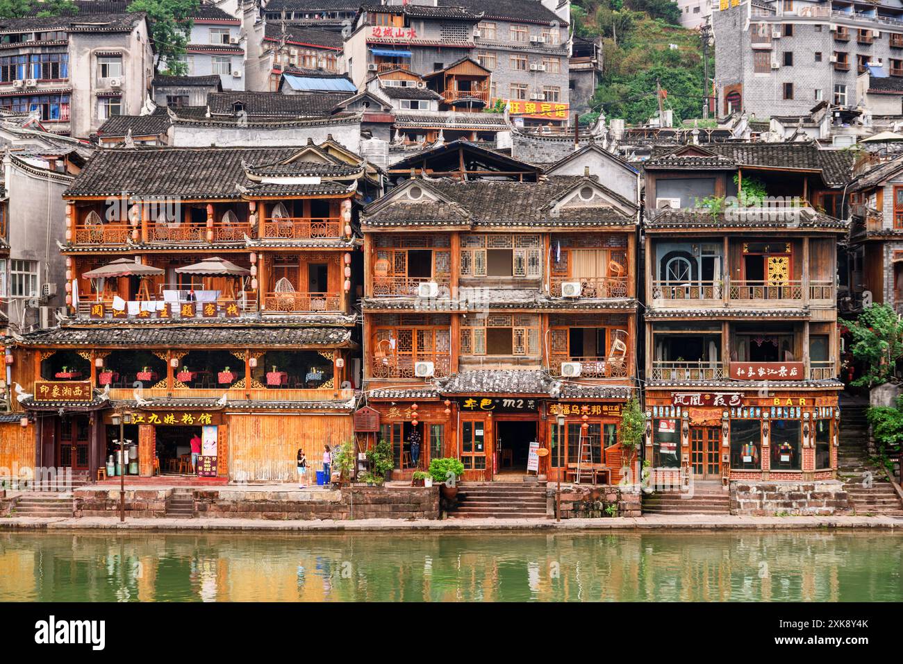 Scenic old traditional Chinese riverside buildings, Fenghuang Stock ...