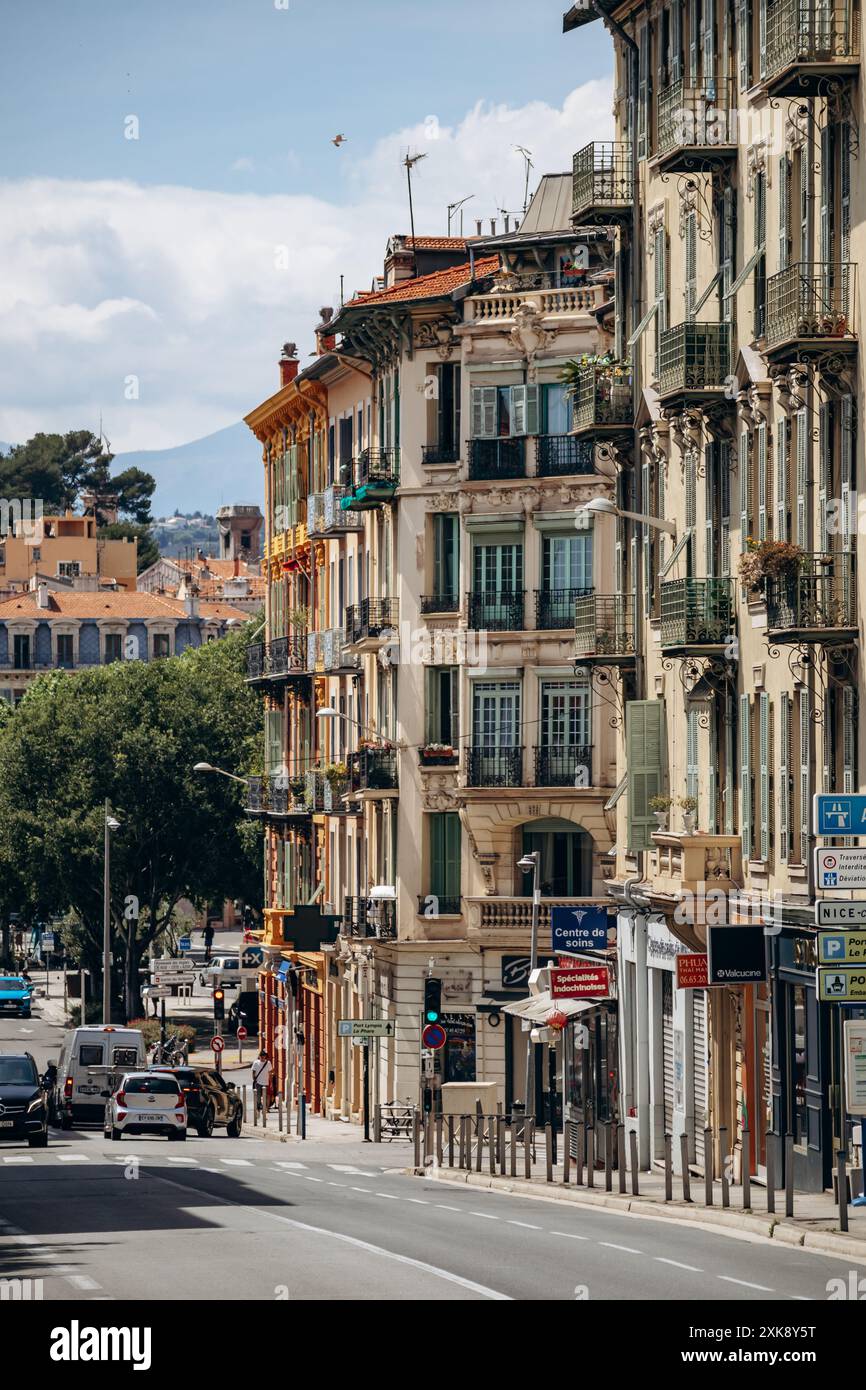 Nice, France - May 25, 2024: Buildings in the Lympia port quarter in ...