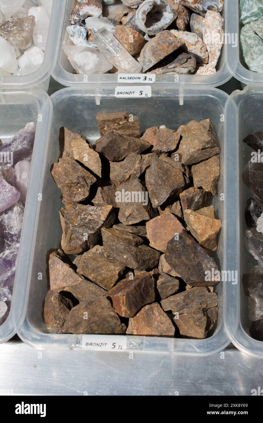 Bronzite gemstone as natural mineral rock specimen Stock Photo - Alamy