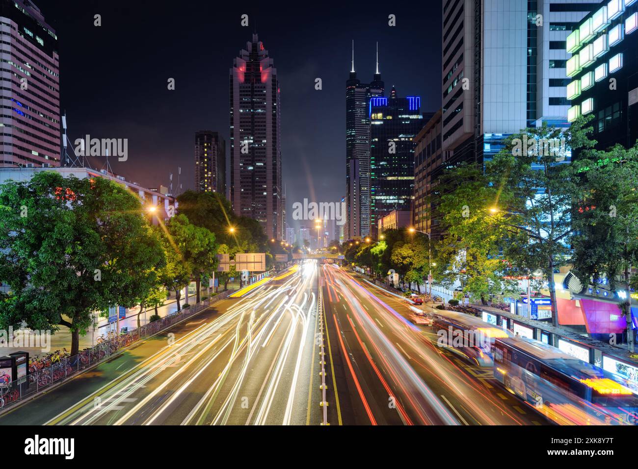 Night view of Shennan East Road and skyscrapers in Shenzhen Stock Photo ...