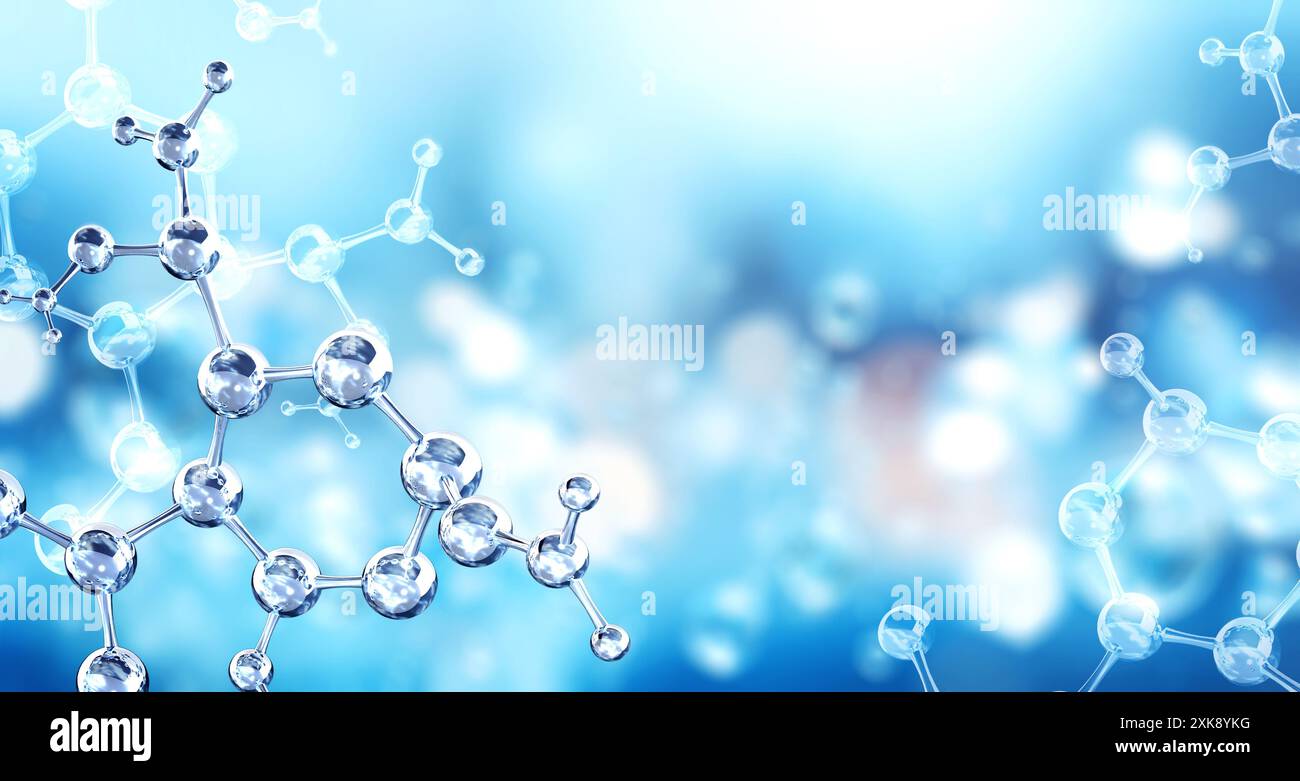 Horizontal banner with model of abstract molecular structure ...