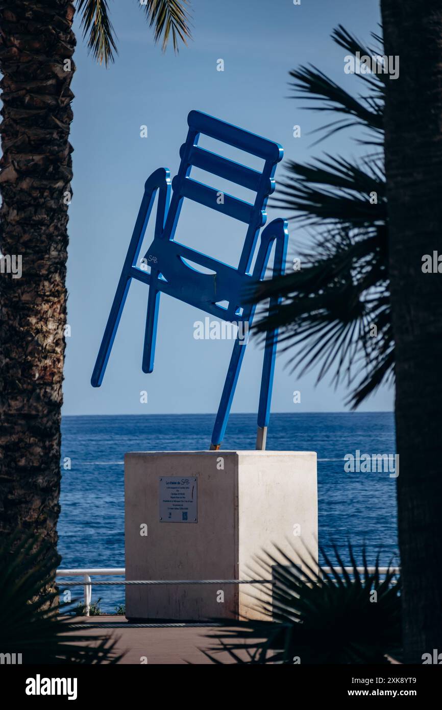 Nice, France - May 25, 2024: Blue Chair sculpture by Sabine Geraudie on ...