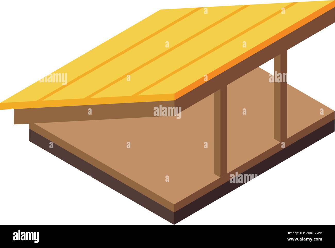 Simple wooden canopy with yellow roof on white background is being ...