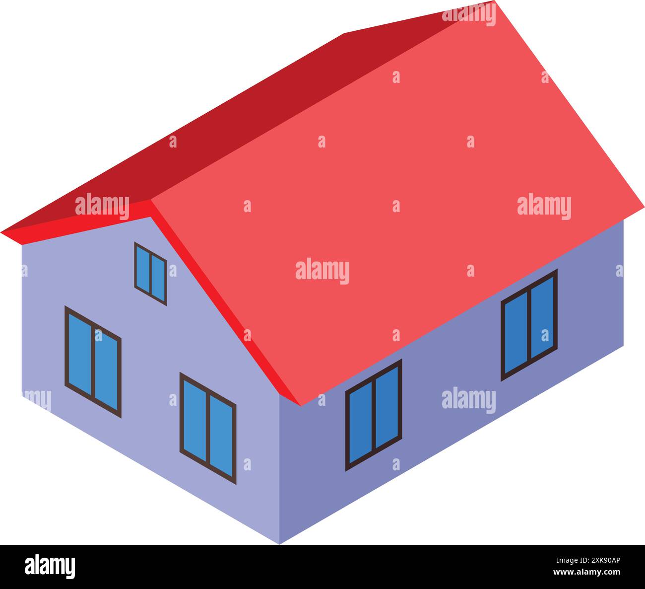 Minimalist isometric house with red roof, representing a family home ...